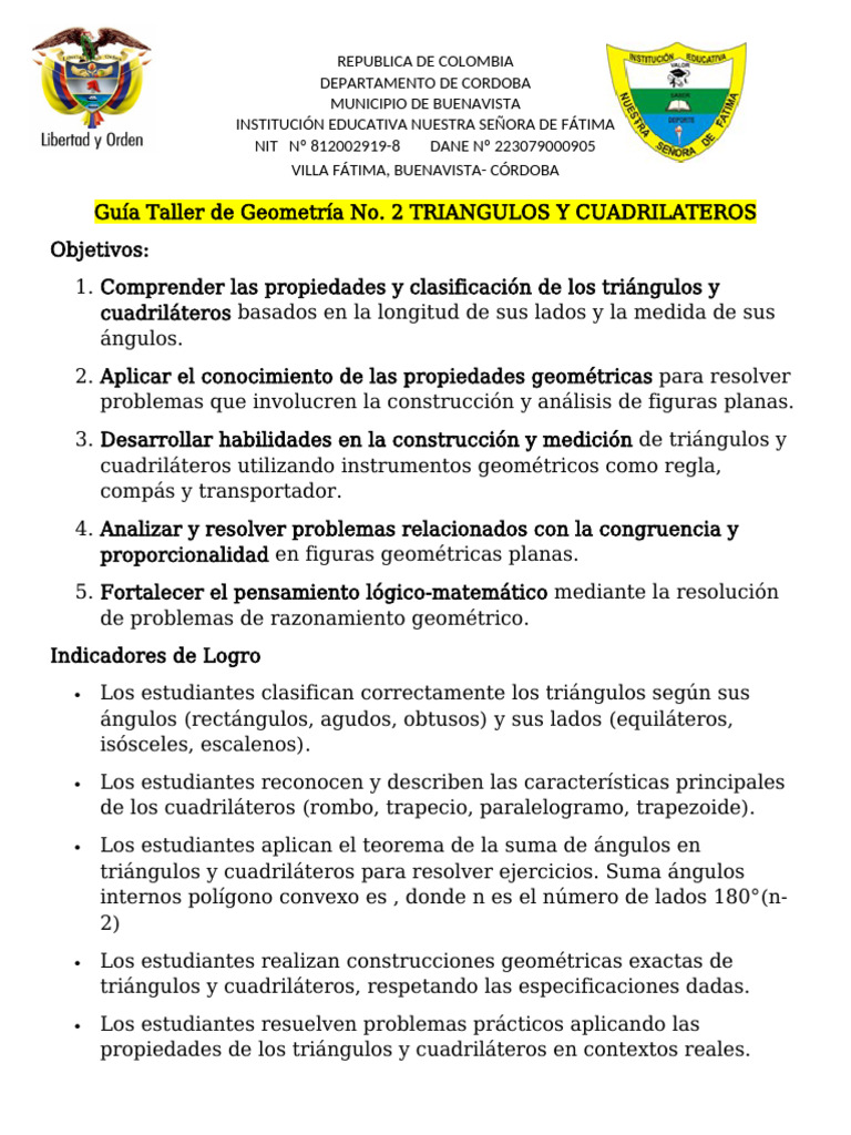 Taller Triangulos y Cuadrilateros | PDF | Geometría | Triángulo