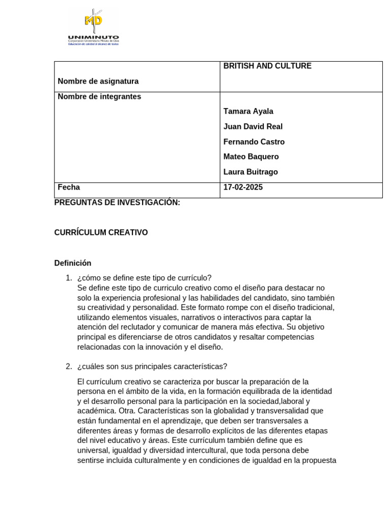 Definición y ventajas del currículo creativo | PDF | Plan de estudios ...