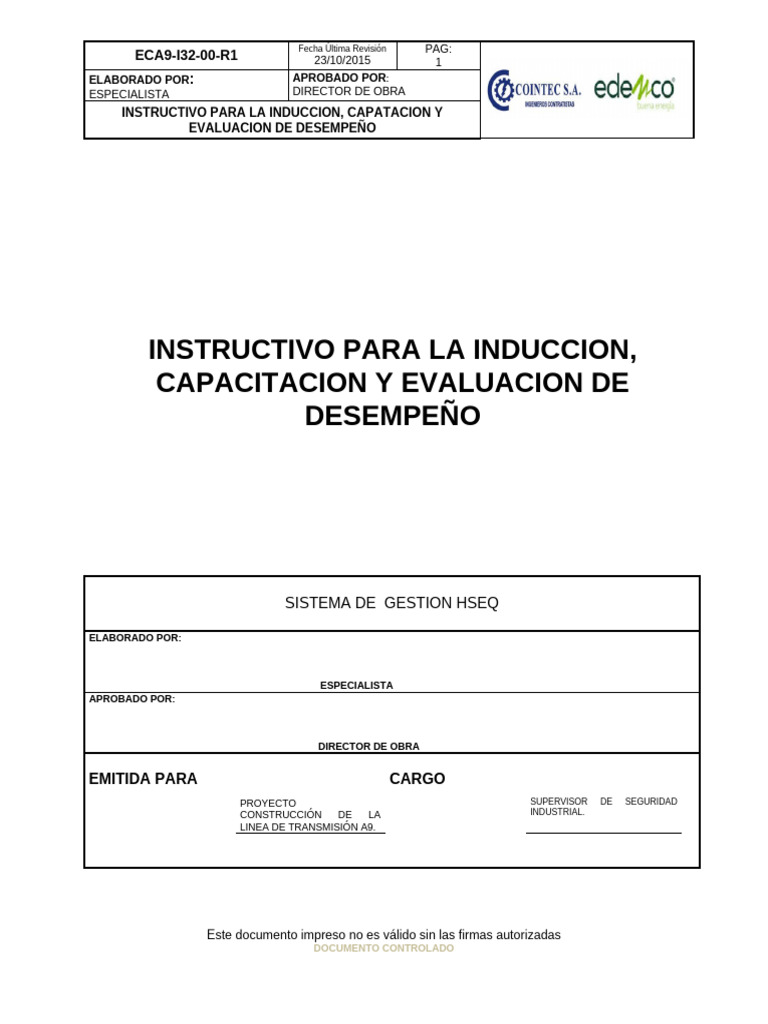 Anexo 3.1. Eca9-I32-00-R0 Instructivo para La Induc Cap y Eval | PDF | Evaluación | Business