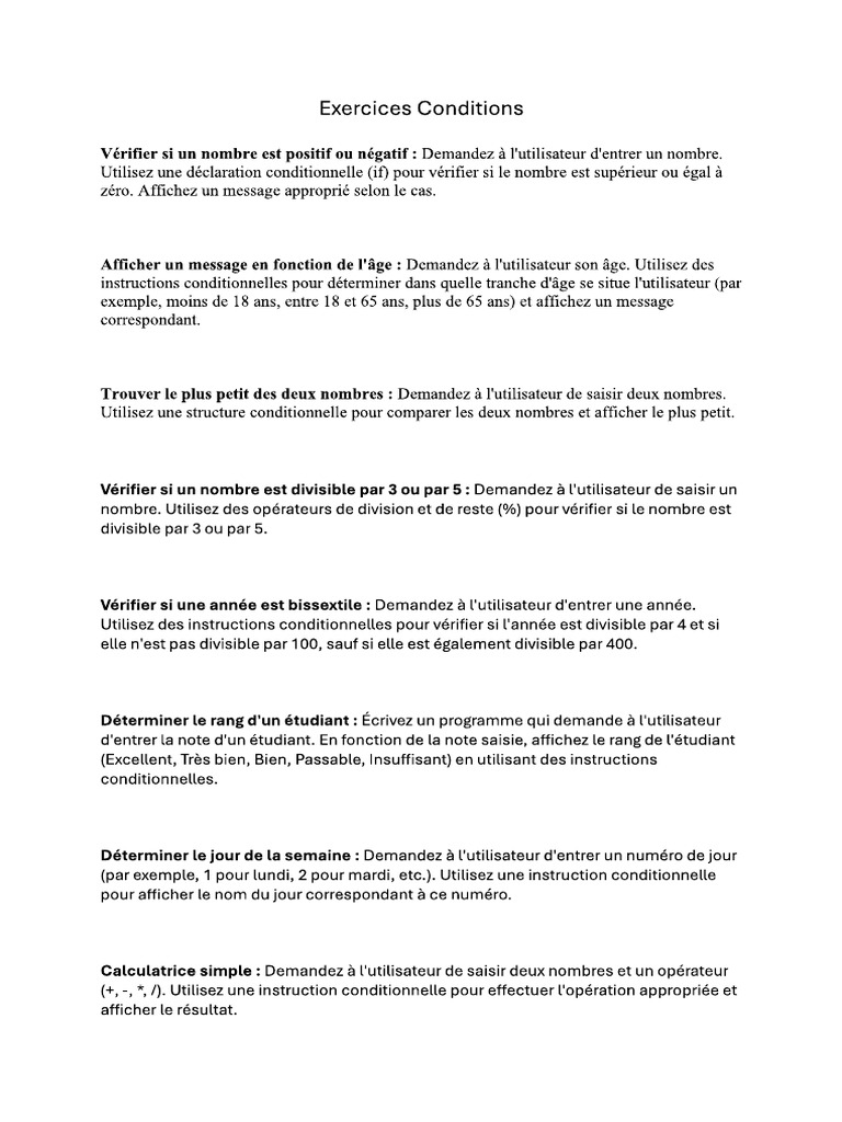 Exercices JavaScript - Conditions | PDF