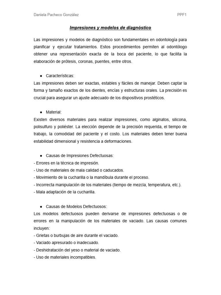 Impresiones y Modelos de Diagnóstico-DPG PDF | PDF | Ramas de Odontología | Odontología
