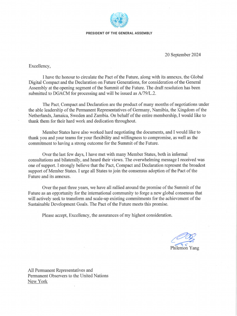 Soft Pga Letter Pact For The Future | PDF