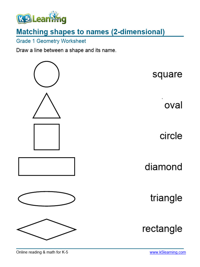 Grade 1 Geometry Match Shapes To Names | PDF
