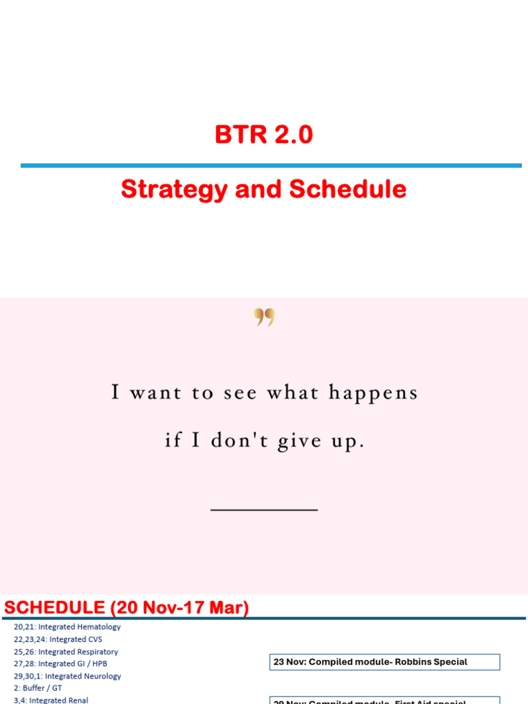 BTR 2.0 Strategy and Schedule-1 | PDF | Biology | Medical Specialties