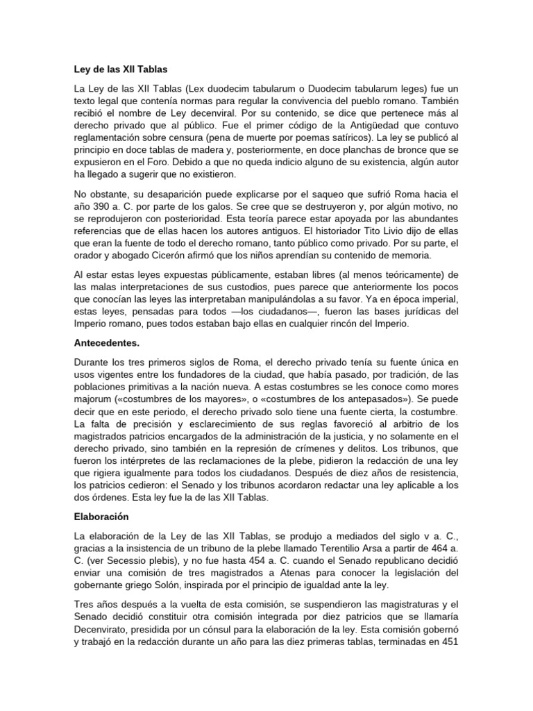 Ley de las XII Tablas: Código Romano | PDF | Roma antigua | Justicia