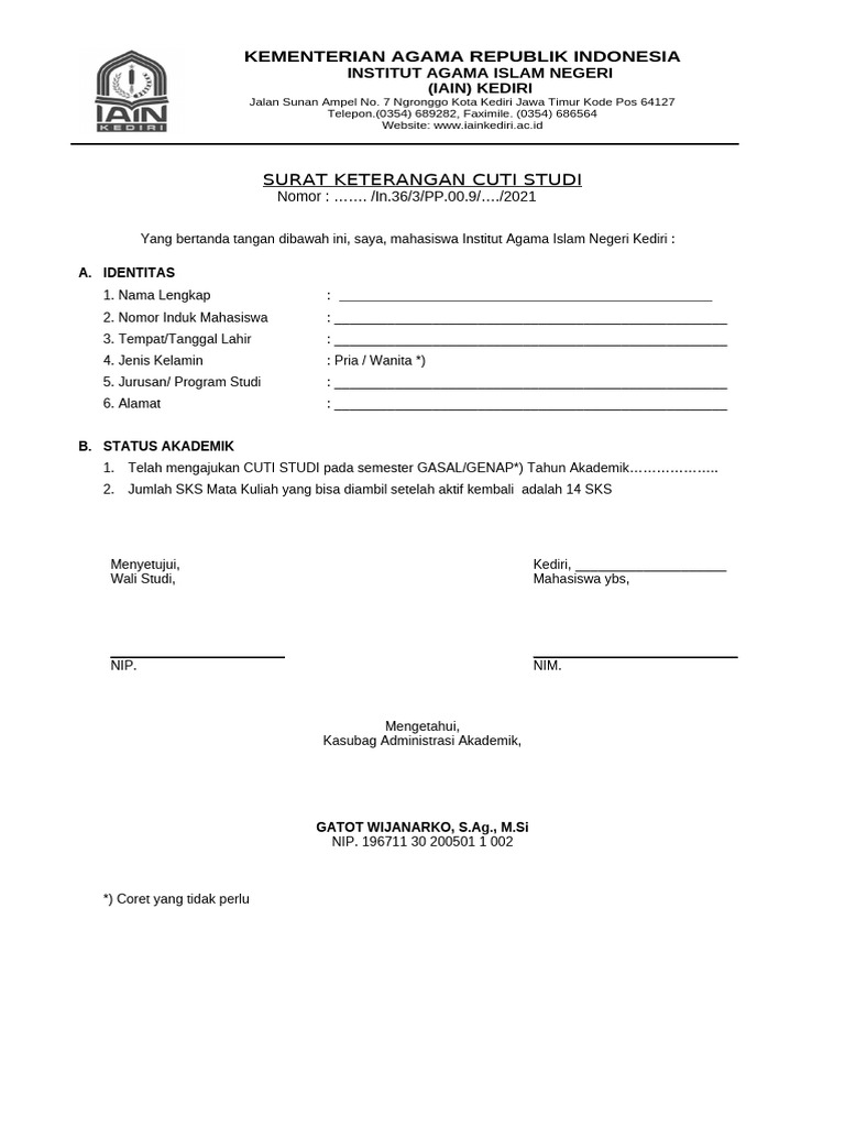 Blanko Permohonan Cuti Studi | PDF