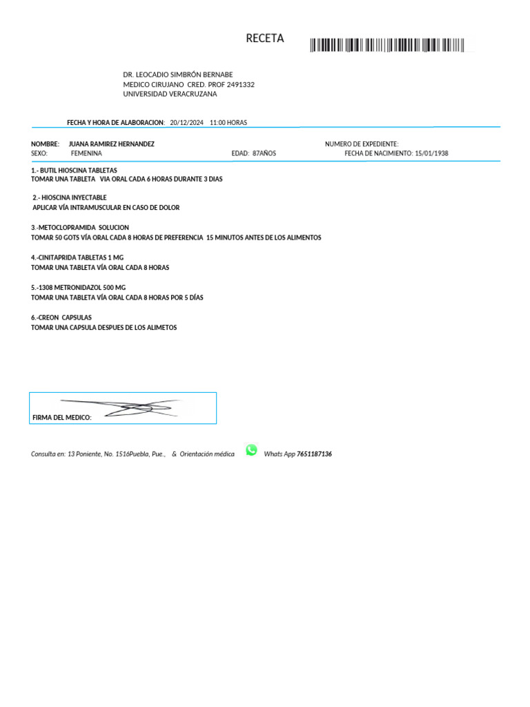 Receta médica para dolor de estómago | PDF