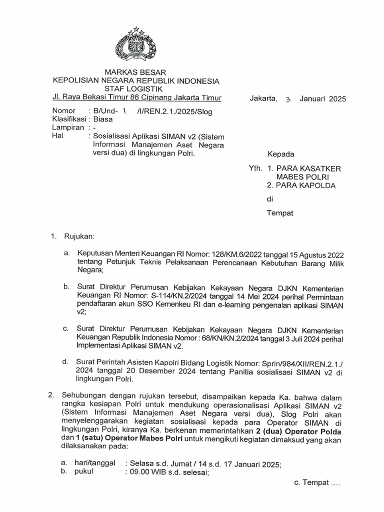 Sosialisasi Aplikasi SIMAN v2 di lingkungan Polri | PDF