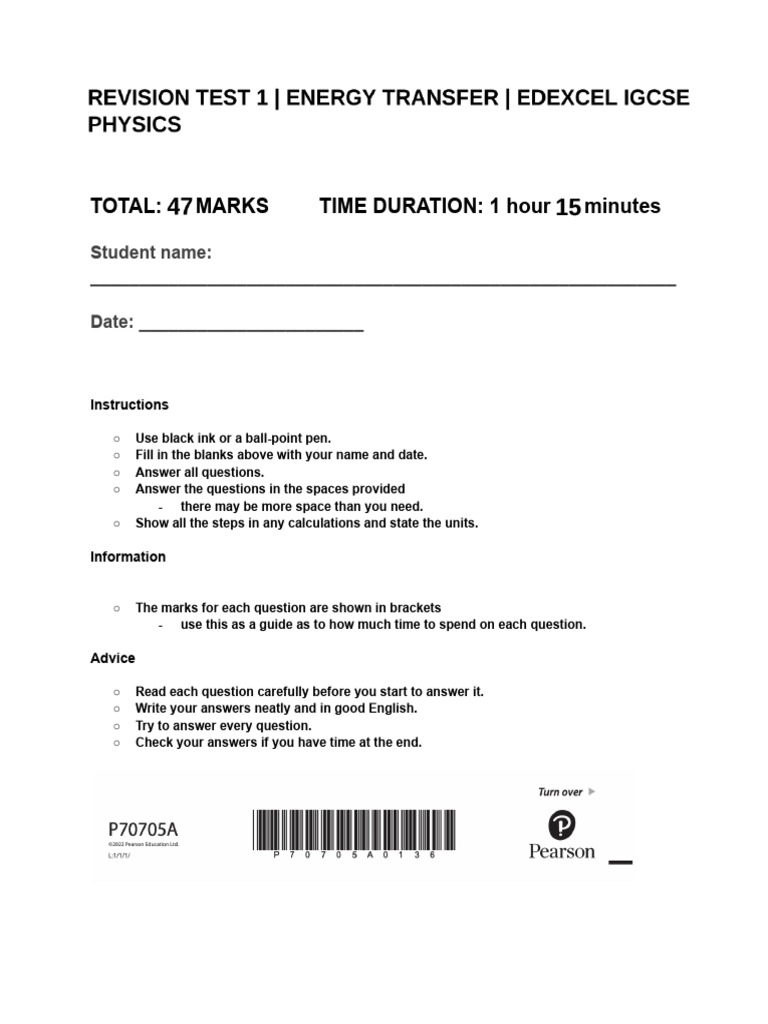 QP Test of Energy Transfers Edexcel IGCSE Physics | PDF