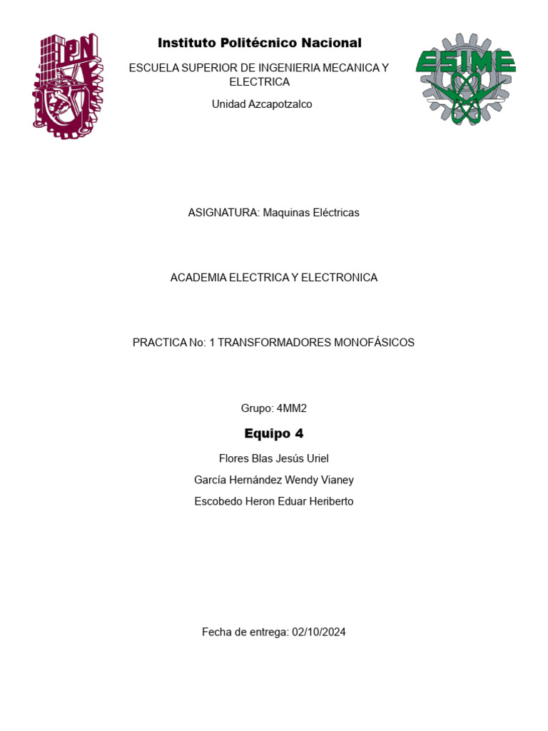 Practica 1 Transformadores Monofasicos | PDF | Transformador | Inductor