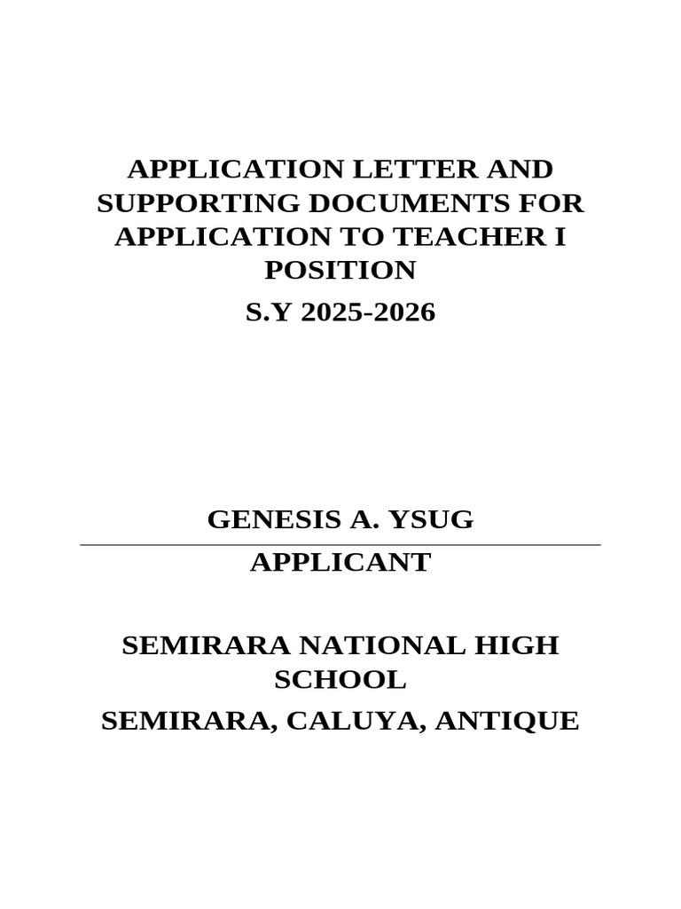Application Letter and Supporting Documents For Application To Teacher ...