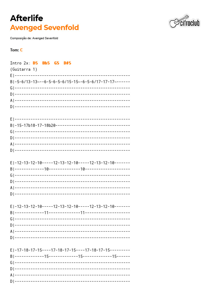 Avenged Sevenfold Afterlife Tabs | PDF | Chess | Chess Theory