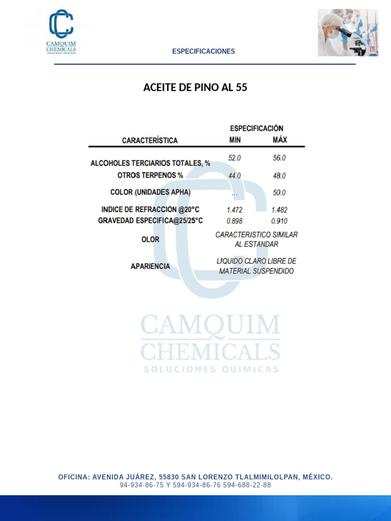 ESPECIFICACION ACEITE DE PINO AL 55 CAMQ | PDF
