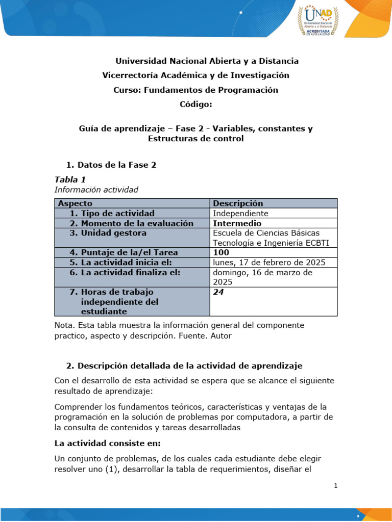 Guía de Aprendizaje - Fase 2 - Variables, Constantes y Estructuras de ...