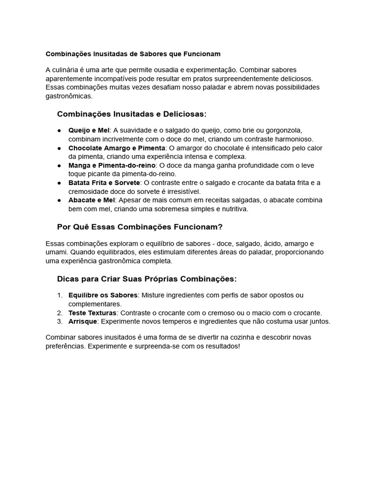 Combinações Inusitadas de Sabores | PDF