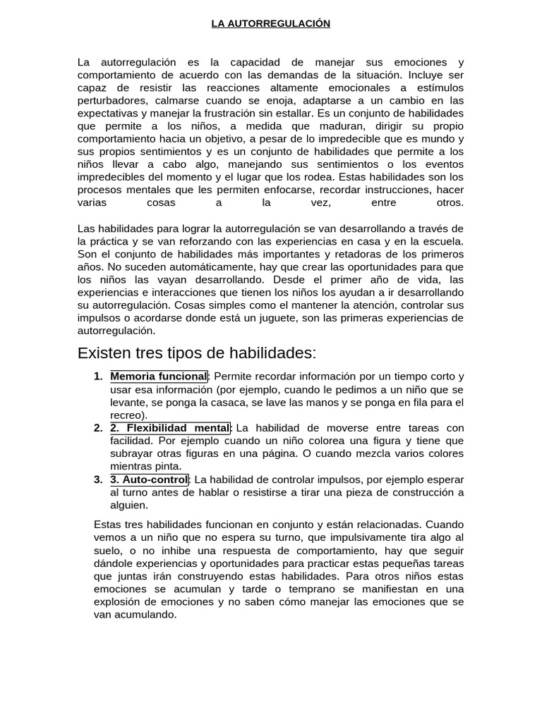 Autorregulación Del Niño | PDF | Autorregulación emocional | Las emociones