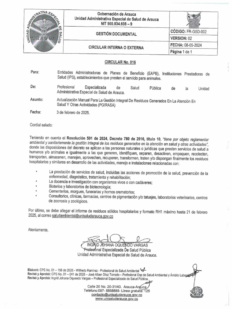Circular 016 - PGIRASA | PDF