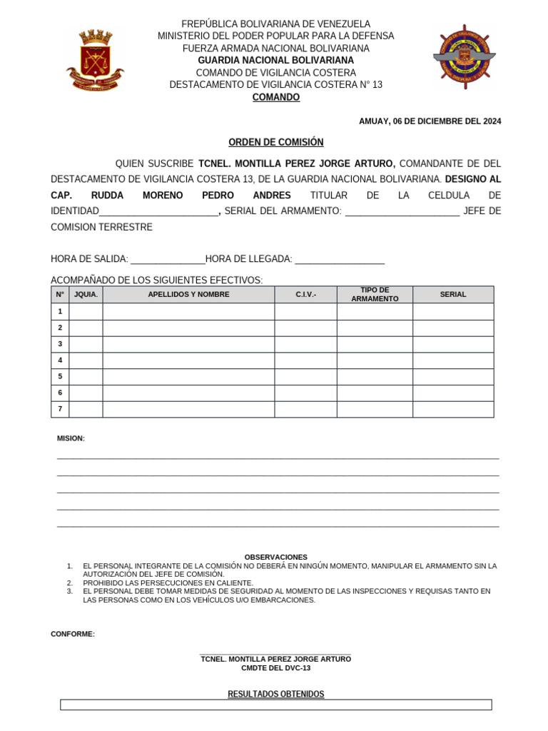 Boleta de Comision | PDF | Militar | Venezuela