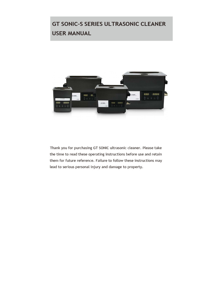 GT Sonic Ultrasonic Cleaner Manual | PDF | Ultrasound