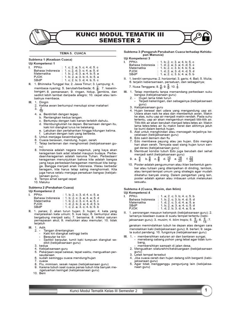 Kunci Modul Tematik Kelas 3B tahun 2025 | PDF