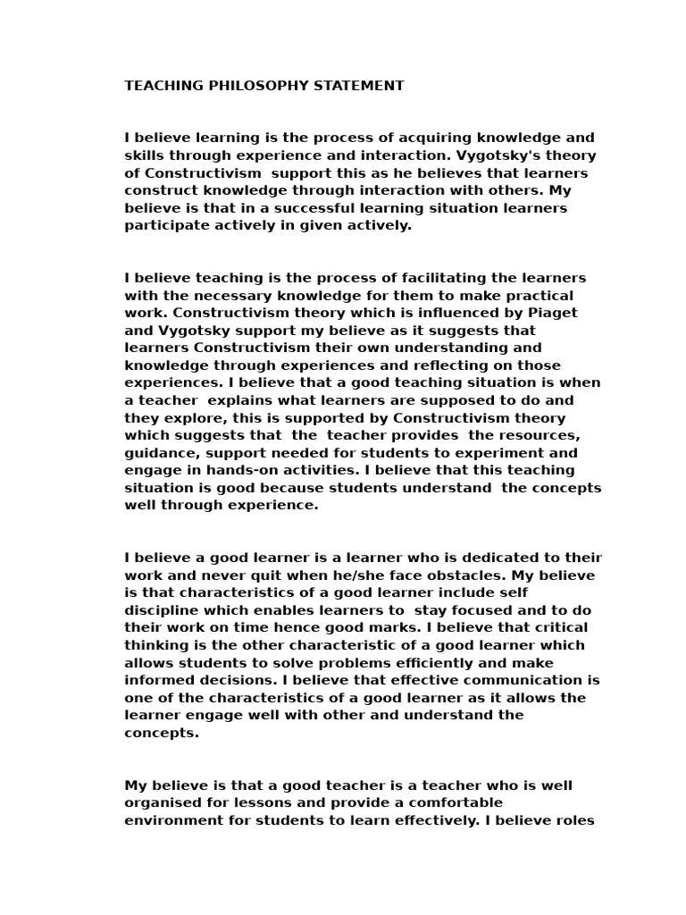 Teaching Philosophy Statement Bernard | PDF | Constructivism ...