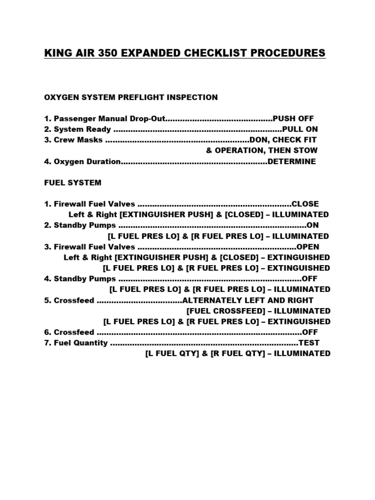 King Air 350 Checklist Procedures | PDF | Power Inverter | Switch