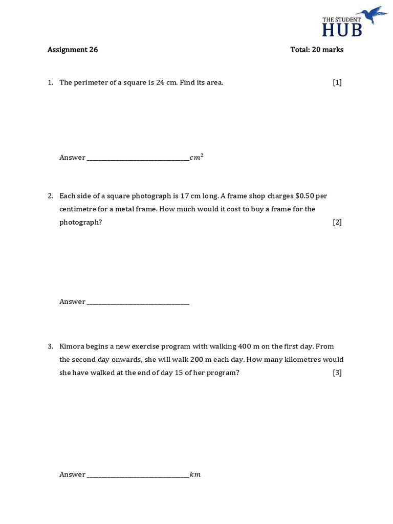 Math Assignment on Area and Perimeter | PDF | Area | Length