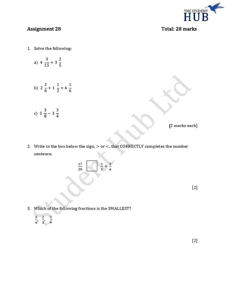 Assignment #28 - Fractions Revision | PDF