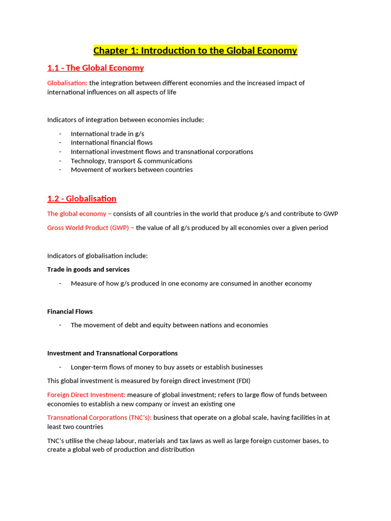 Year 12 HSC Economics Notes | PDF | Tariff | Globalization
