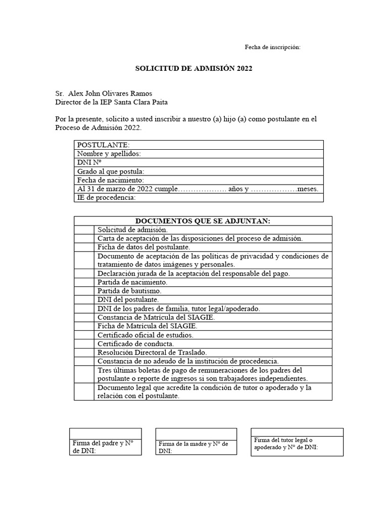 1 Solicitud de Admisión 2022 | PDF
