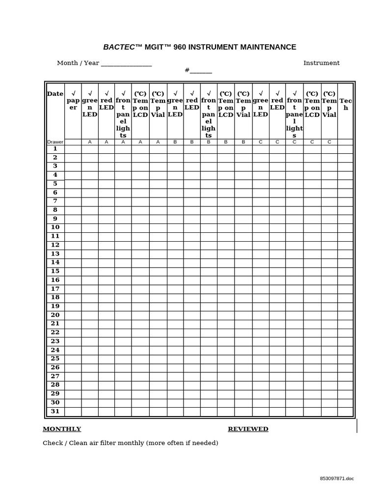 5.9 MGIT 960 Maintenance Log | PDF