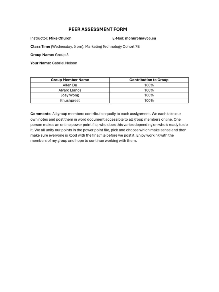 Peer Assessment Form | PDF