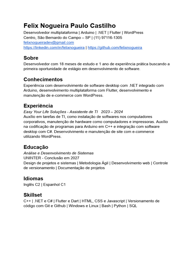 FELIX NOGUEIRA CV | PDF