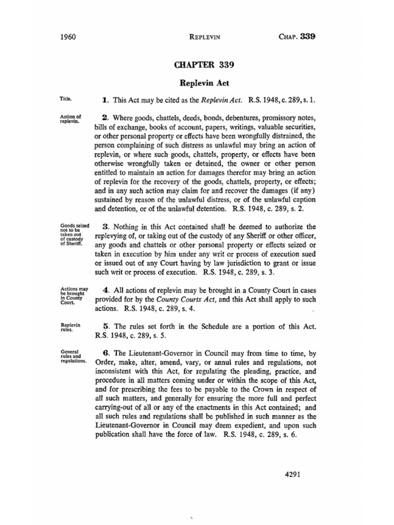 Replevin Act 1960 For Recovery of Goods | PDF