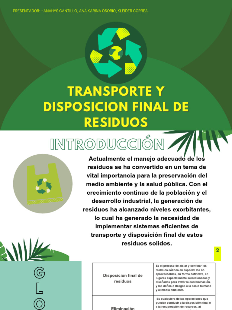 Presentación Sobre Transporte y Disposicion Final de Residuos | PDF | Residuos | Vertedero