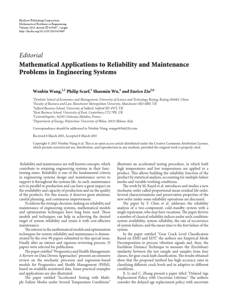 Mathematical Applications To Reliability And Maint Pdf Reliability