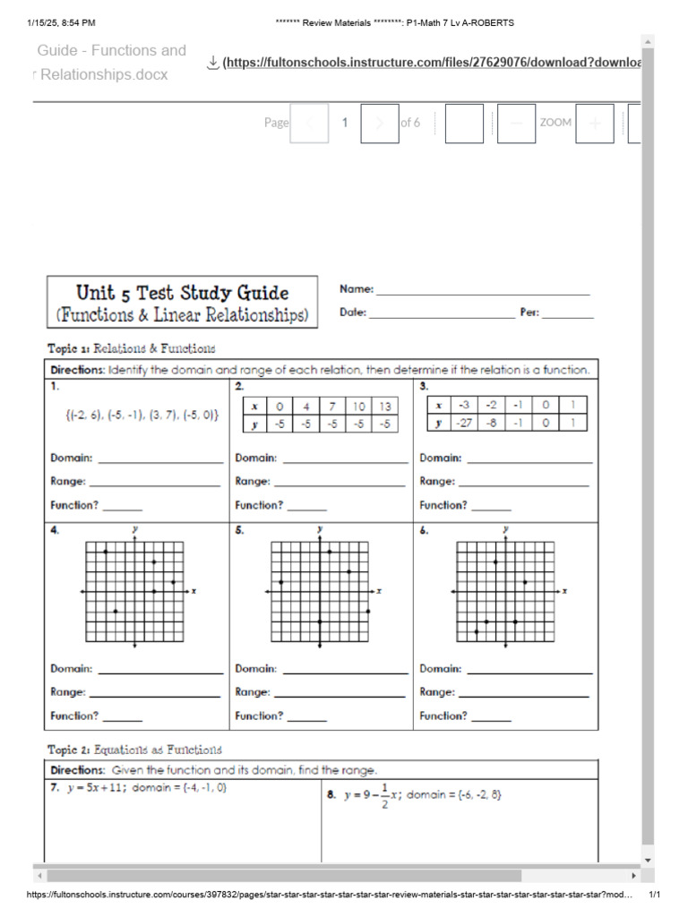 Review Materials - P1-Math 7 LV A-ROBERTS | PDF