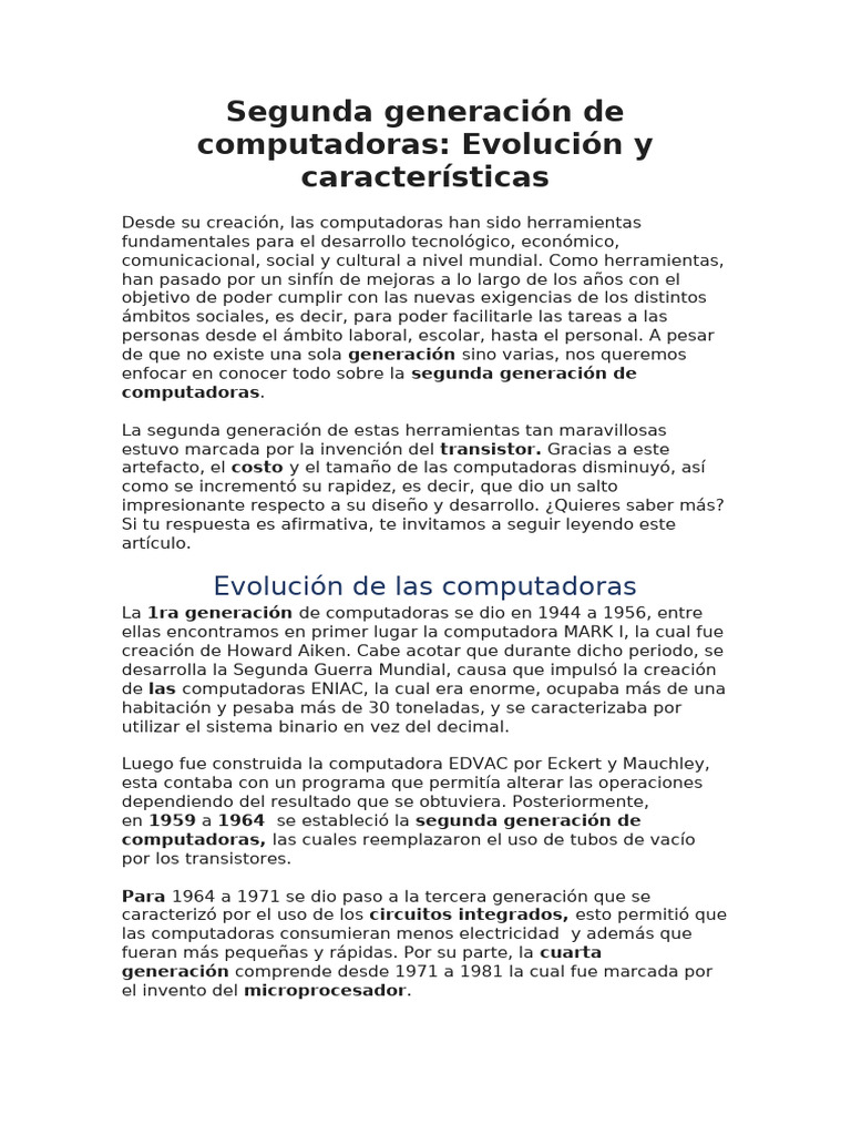 Segunda Generación de Computadoras | PDF | Microprocesador | Hardware ...