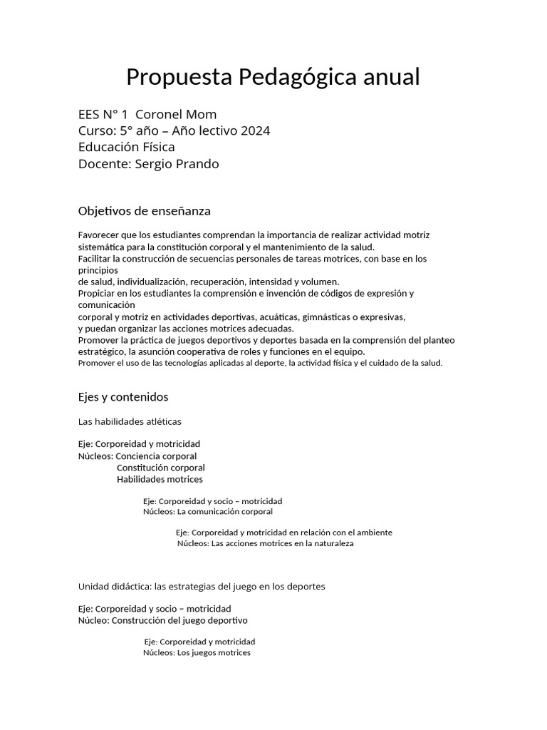 Propuesta Anual EES 1 5°año 2024 | PDF | Aprendizaje