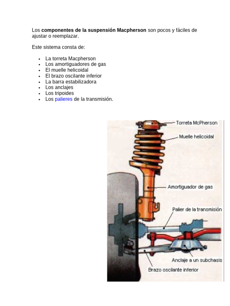 Componentes del sistema Macpherson | PDF