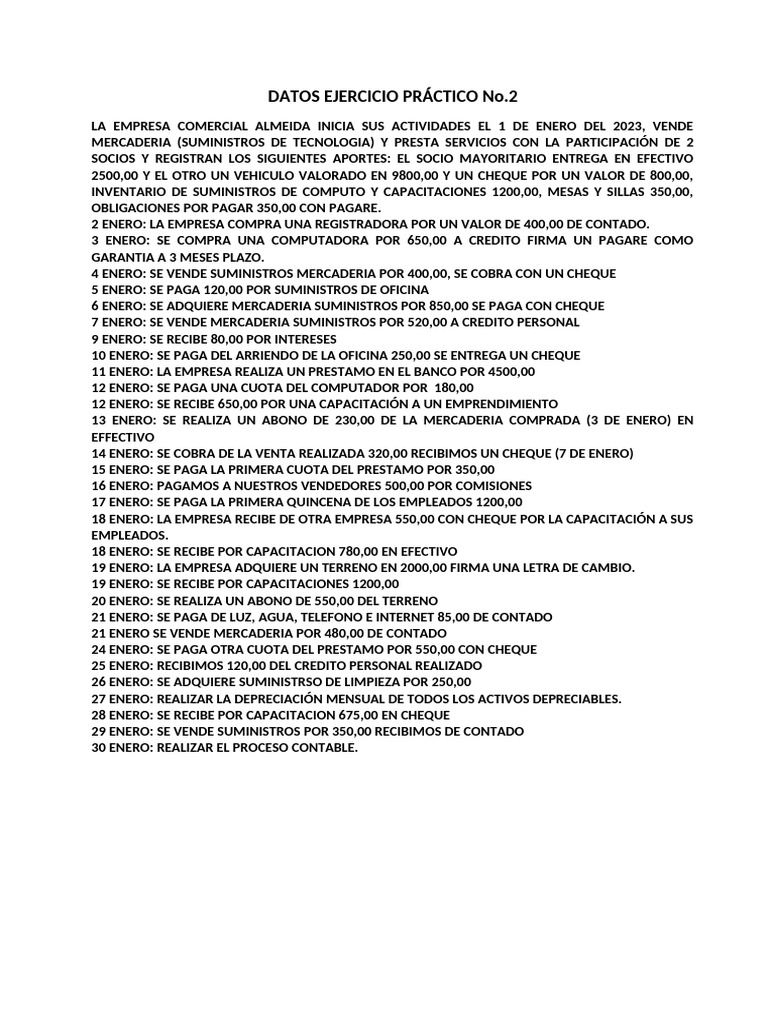 DATOS EJERCICIO PRÁCTICO No2 | PDF
