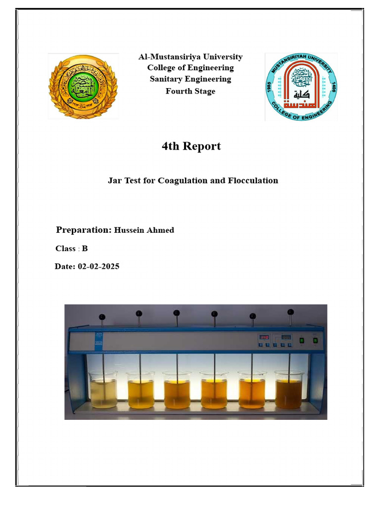 Jar Test Report - Hussein Ahmed | PDF | Water Treatment | Environmental ...
