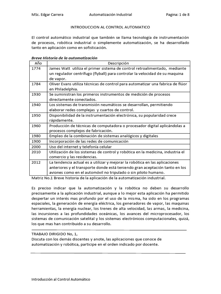 Introducción al Control Automático Industrial | PDF | Automatización ...