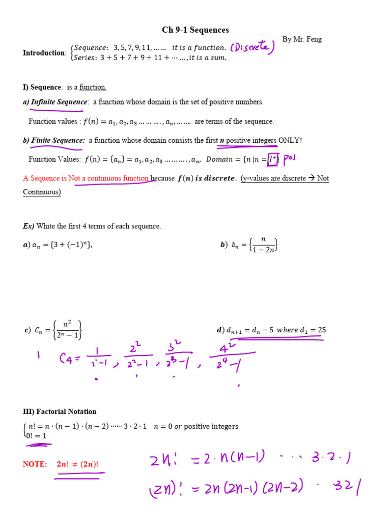 AP Calculus BC CH 9.1 Sequences Written Notes | PDF | Sequence ...