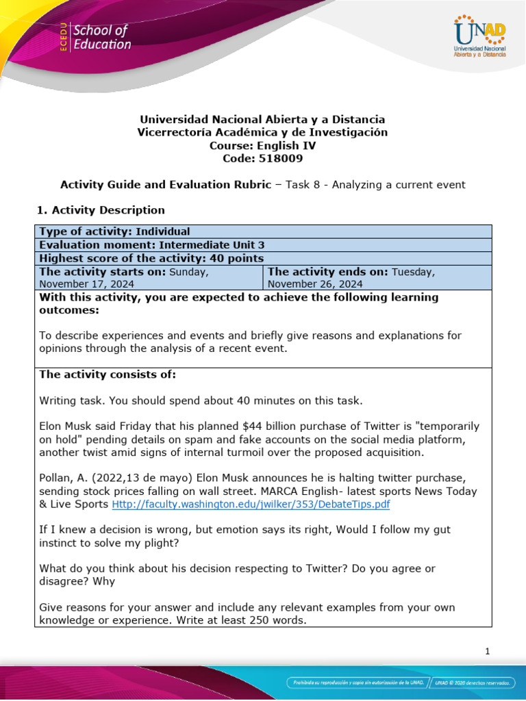 Activity Guide and Evaluation Rubric - Unit 3 - Task 8 - Analyzing A Current Event | PDF ...