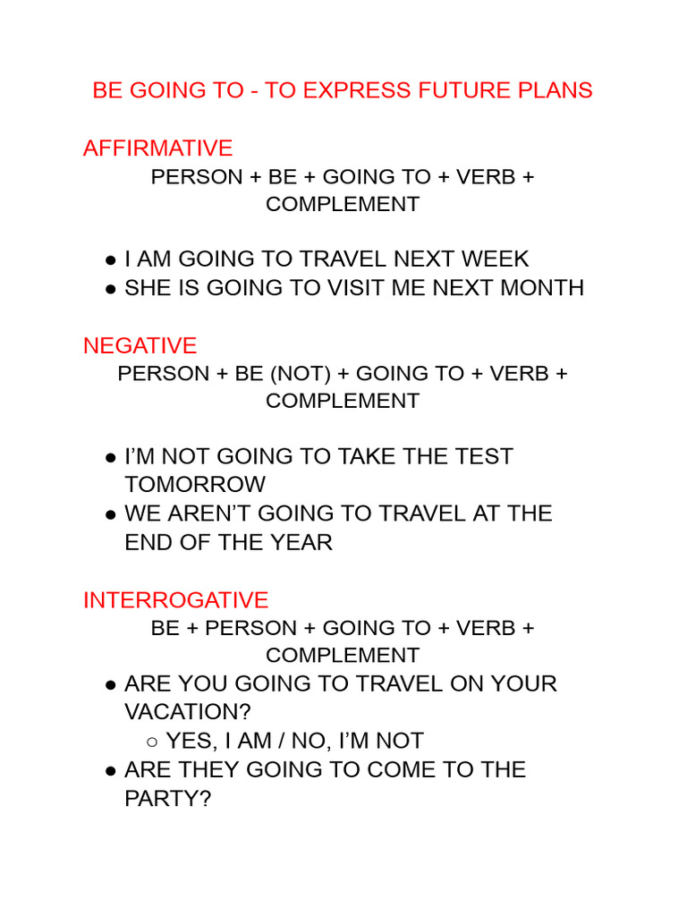 Be Going To - To Express Future Plans | PDF