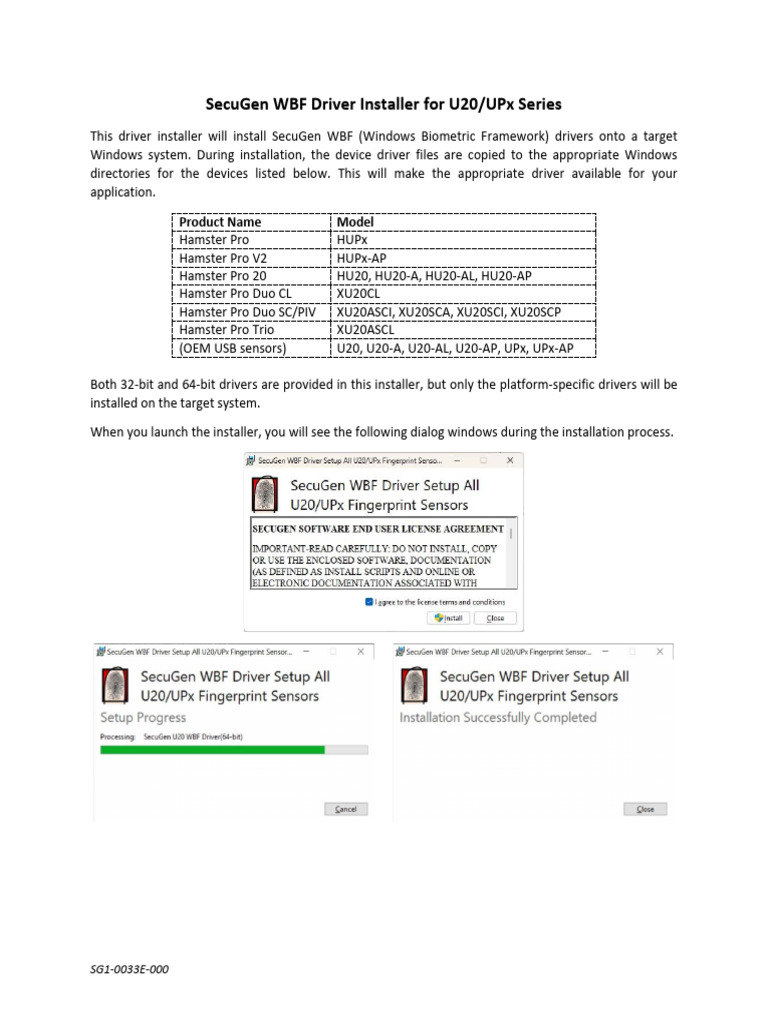 SecuGen WBF Driver Installer Guide | PDF