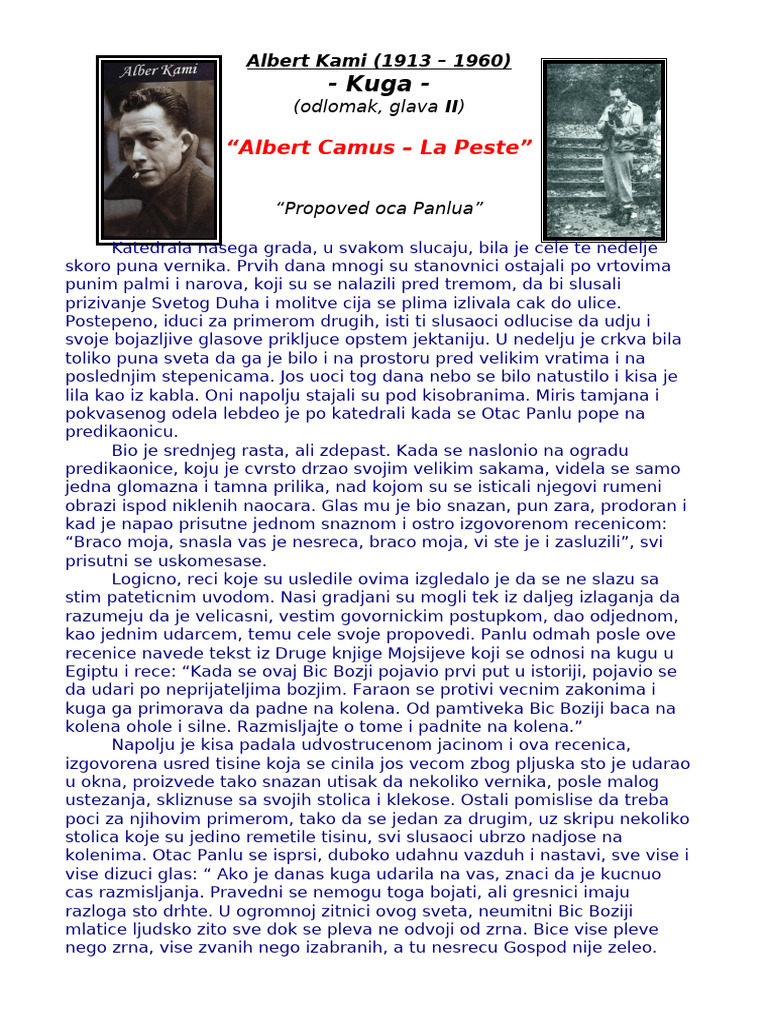 Albert Camus - La Peste (Kuga, Odlomak) | PDF