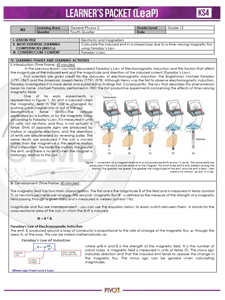 Q4 STEM General Physics 2 Week 2 | PDF | Electromagnetic Induction ...