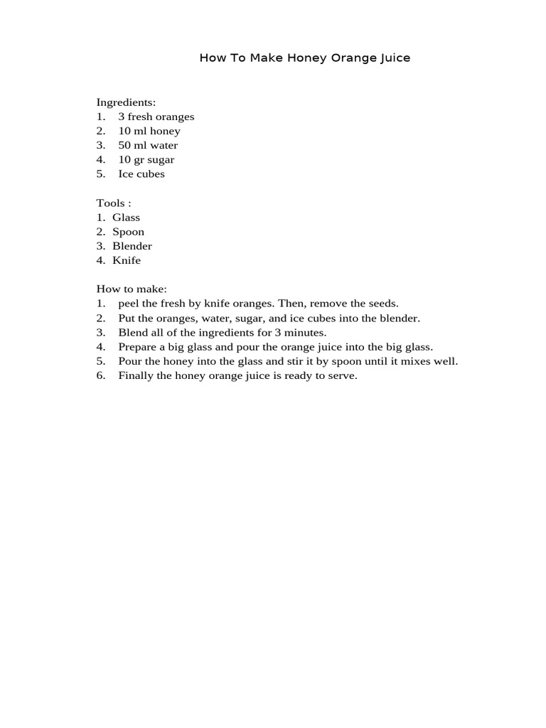 How To Make Honey Orange Juice | PDF